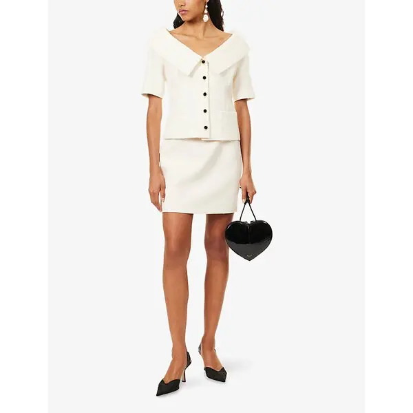 Alessandra Rich Off-shoulder Tweed Bouclé Cotton Jacket