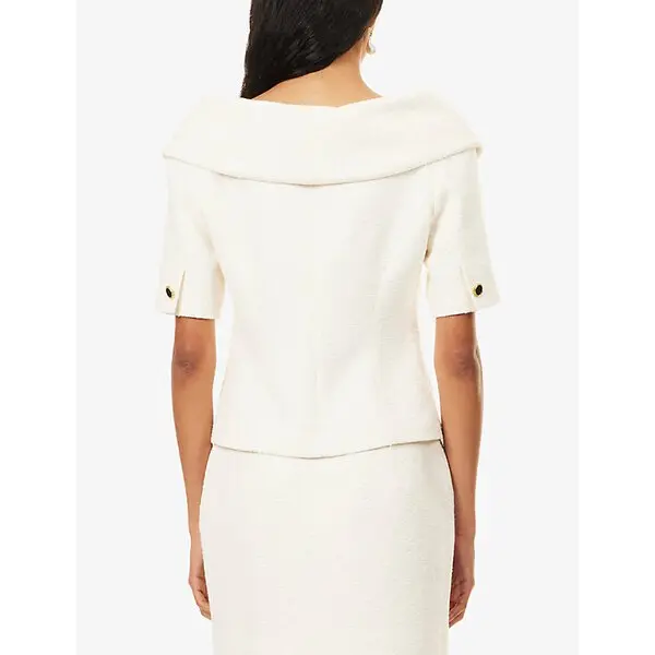 Alessandra Rich Off-shoulder Tweed Bouclé Cotton Jacket