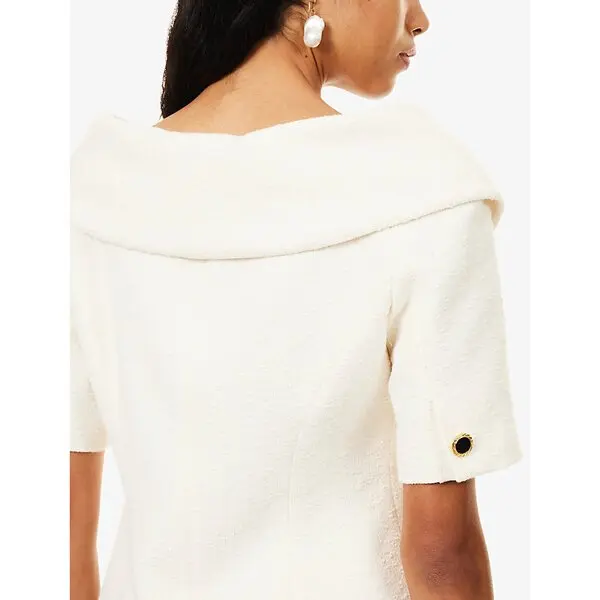 Alessandra Rich Off-shoulder Tweed Bouclé Cotton Jacket