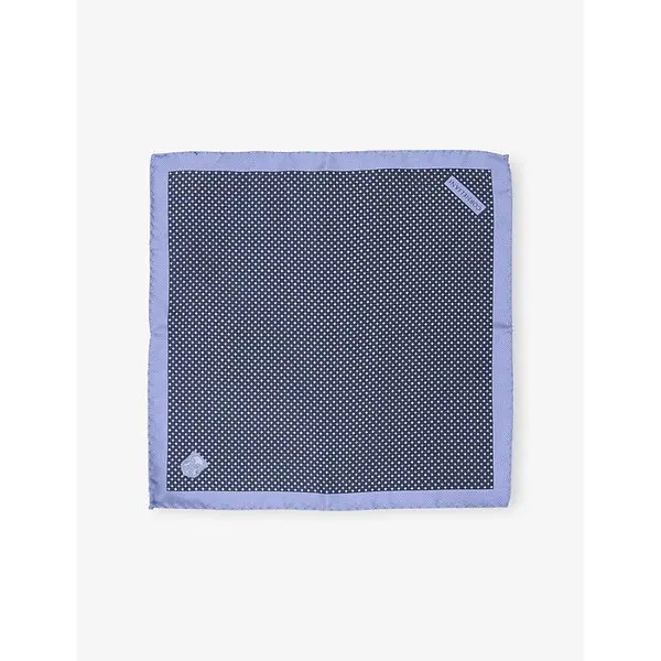 Corneliani Printed Silk Pocket Square - Navy