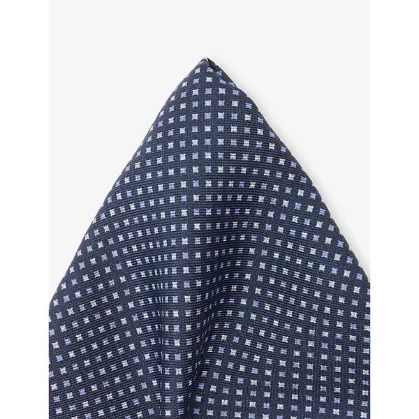 Corneliani Printed Silk Pocket Square - Navy