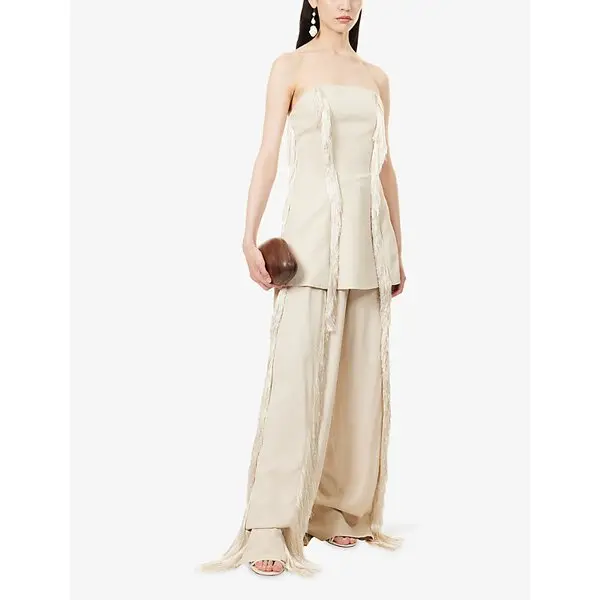 REBIRTH Fringed Straight-leg Woven Trousers