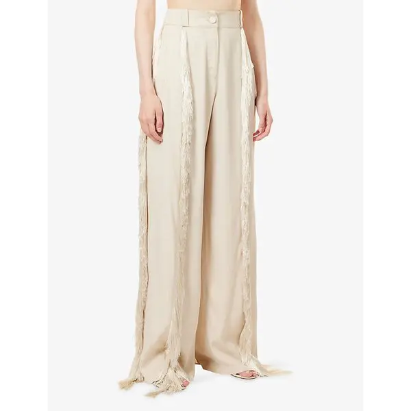 REBIRTH Fringed Straight-leg Woven Trousers