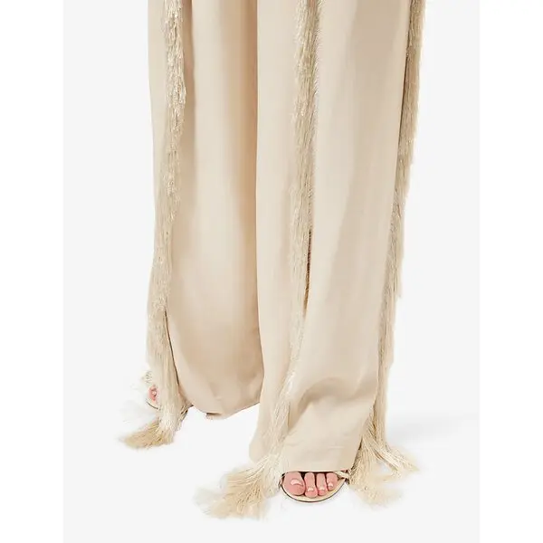 REBIRTH Fringed Straight-leg Woven Trousers