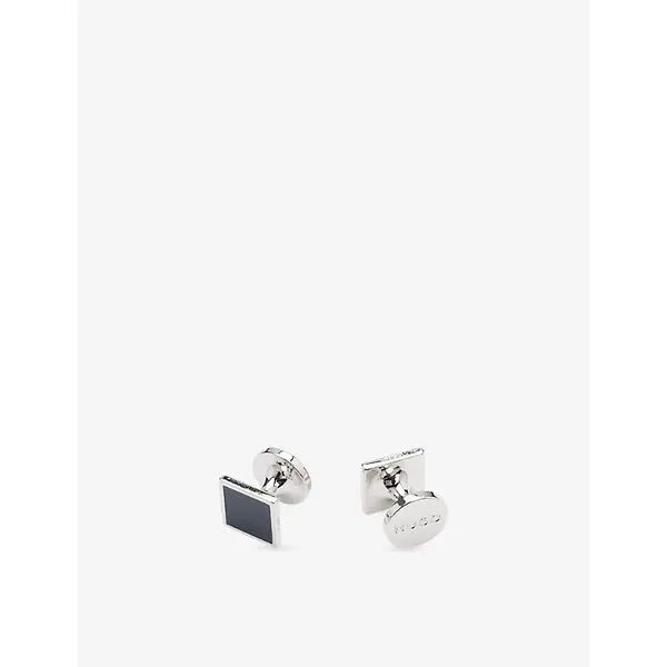 Hugo Square Branded Metal And Enamel Cufflinks
