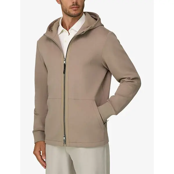 Boggi Milano Hooded Zip-up Stretch Cotton-blend Sweatshirt