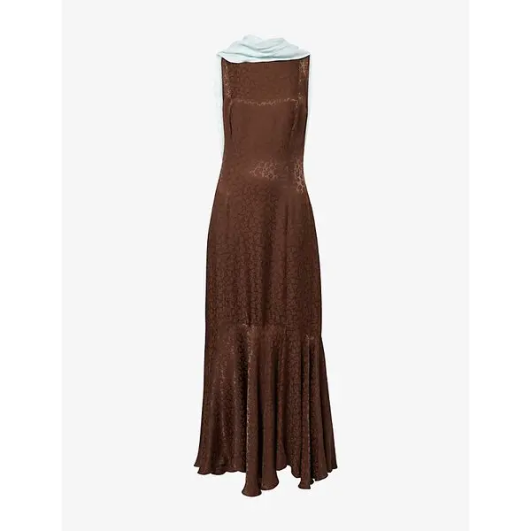 SIEDRES Manon Draped-back Jacquard Satin Maxi Dress