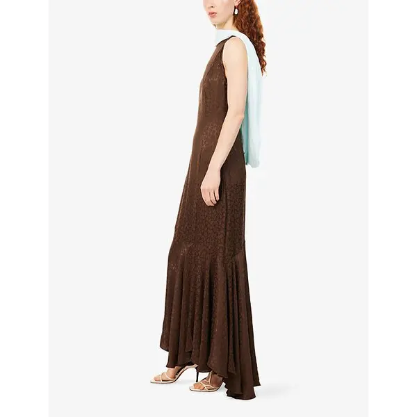 SIEDRES Manon Draped-back Jacquard Satin Maxi Dress