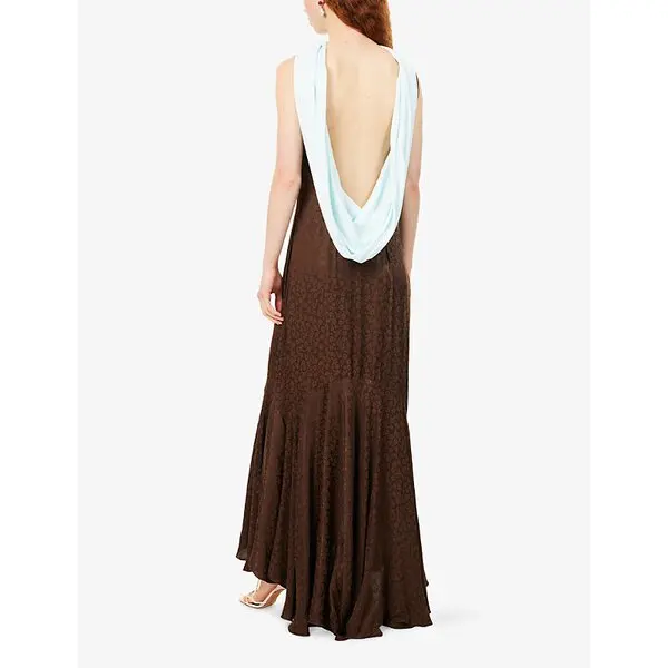 SIEDRES Manon Draped-back Jacquard Satin Maxi Dress