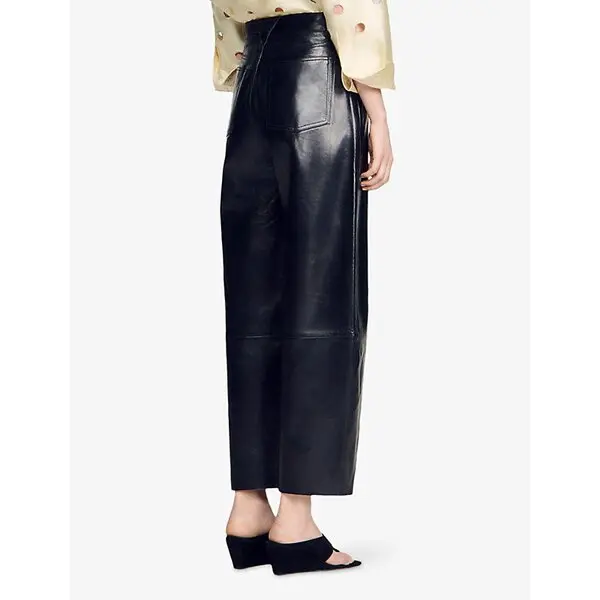 Sandro Barrel-leg High-rise Leather Trousers