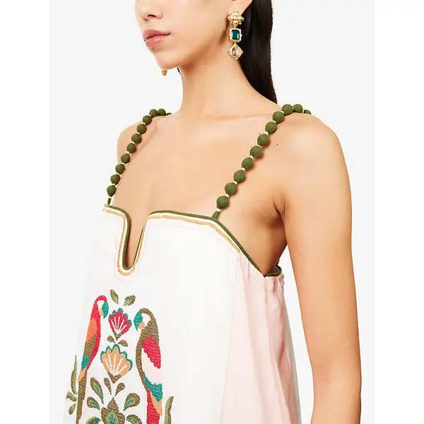 Farm Rio Linen-blend Maxi Dress With Beaded Straps