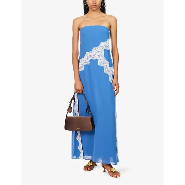 Christopher Esber Strapless Lace Trim Silk Maxi Dress
