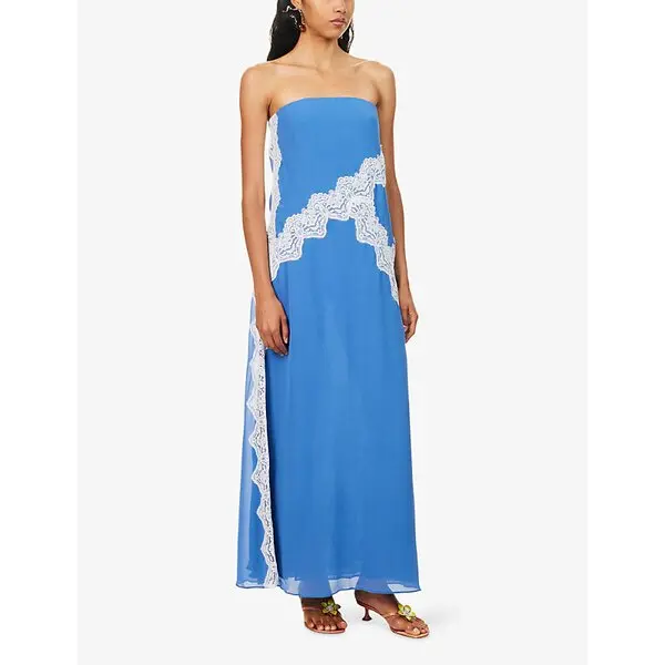 Christopher Esber Strapless Lace Trim Silk Maxi Dress