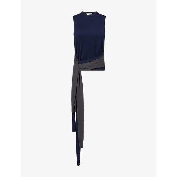 JW Anderson Waist-tie Cotton And Wool Blend Tank Top - Navy
