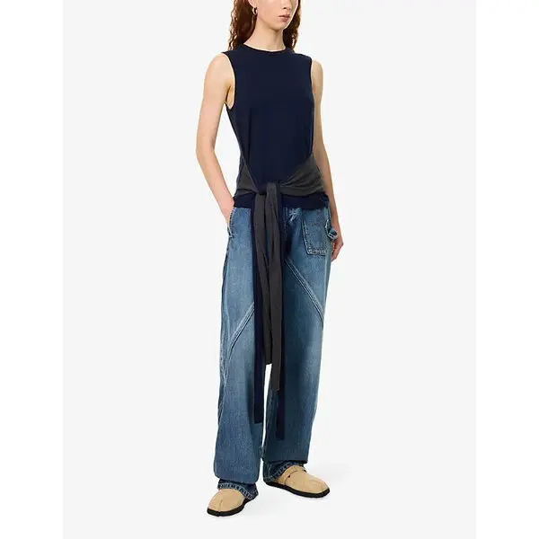 JW Anderson Waist-tie Cotton And Wool Blend Tank Top - Navy