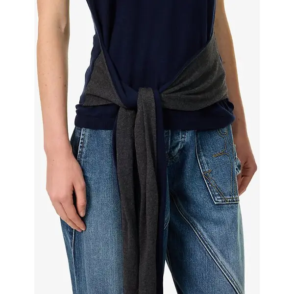 JW Anderson Waist-tie Cotton And Wool Blend Tank Top - Navy