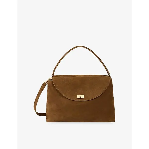 Sandro Le Grand Bazaar Suede Shoulder Bag - Beige