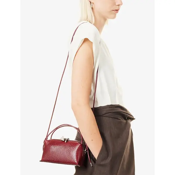 VERAFIED Café Mini Python-print Leather Shoulder Bag