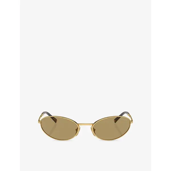 Prada Oval Frame Metal Sunglasses - Gold