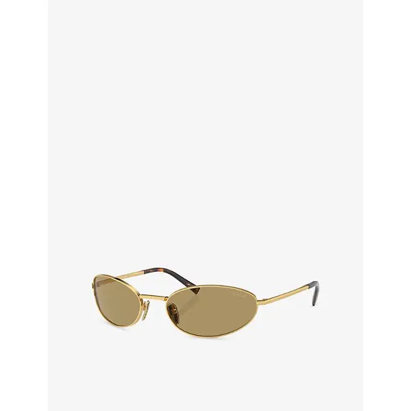 Prada Oval Frame Metal Sunglasses - Gold
