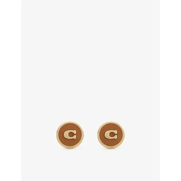 COACH Signature C Coin Enamel And Gold-plated Brass Stud Earrings - Brown/gold