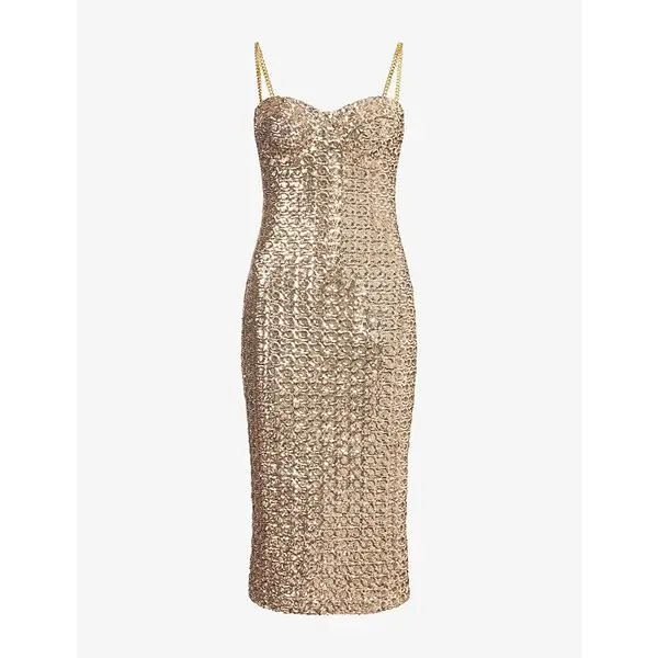 NADINE MERABI Sequin-embellished Sweetheart Neck Midi Dress