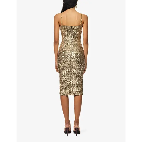 NADINE MERABI Sequin-embellished Sweetheart Neck Midi Dress