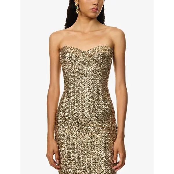 NADINE MERABI Sequin-embellished Sweetheart Neck Midi Dress