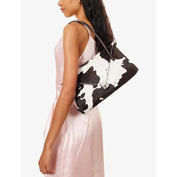 Marni Cow Print Pony Hair And Leather Shoulder Bag - Brown