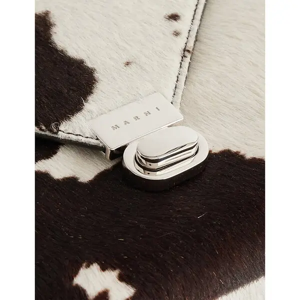 Marni Cow Print Pony Hair And Leather Shoulder Bag - Brown