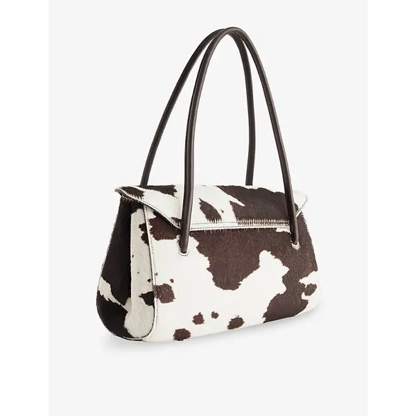 Marni Cow Print Pony Hair And Leather Shoulder Bag - Brown