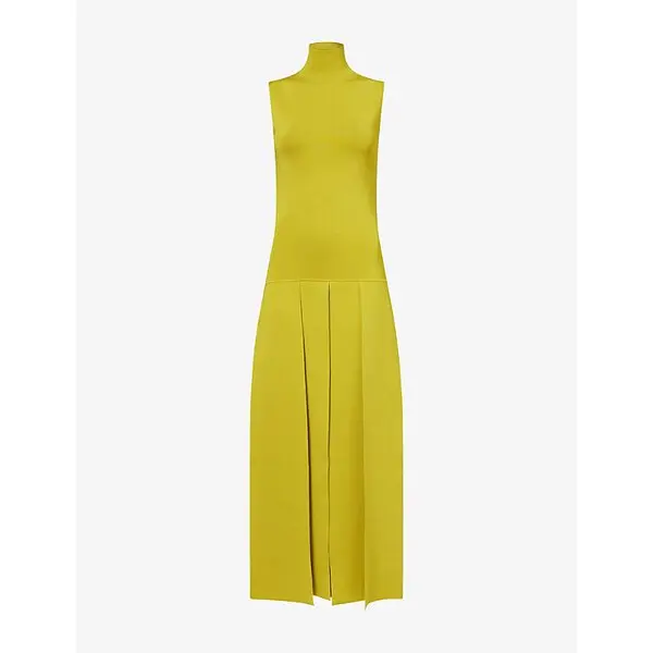 Alaïa Cut-out Pleated Stretch-knit Maxi Dress - Lime