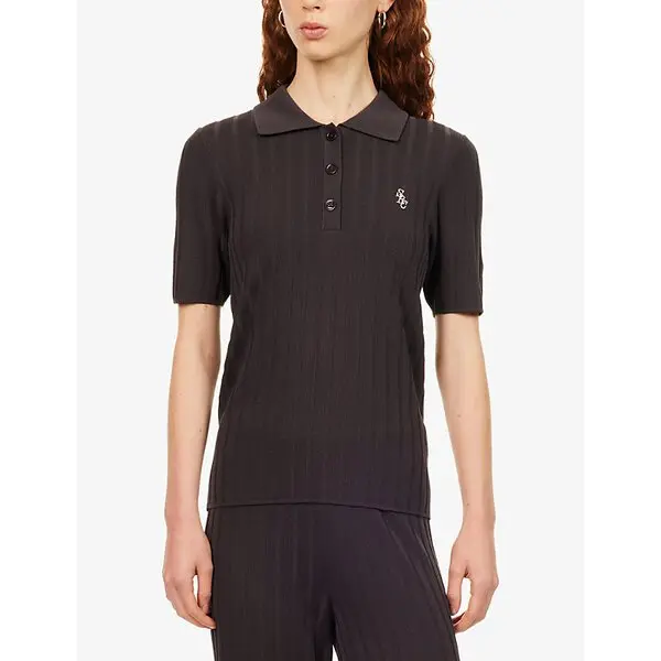 SPORTY & RICH Logo-embroidered Ribbed-knit Polo Shirt