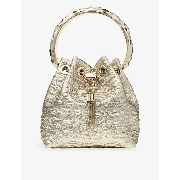 JIMMY CHOO Bon Bon Textured Metallic Woven Bucket Bag