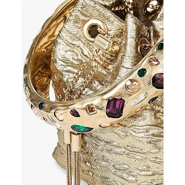 JIMMY CHOO Bon Bon Textured Metallic Woven Bucket Bag
