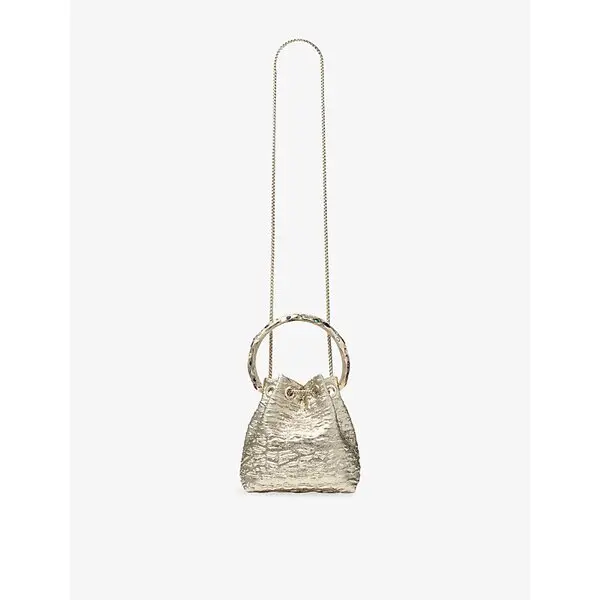 JIMMY CHOO Bon Bon Textured Metallic Woven Bucket Bag