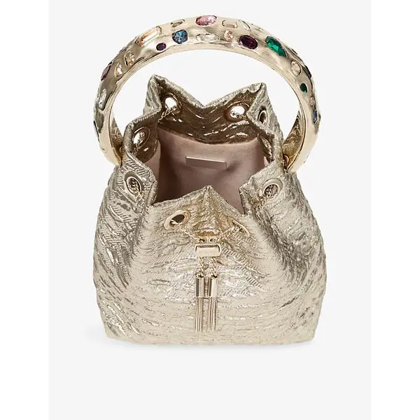 JIMMY CHOO Bon Bon Textured Metallic Woven Bucket Bag