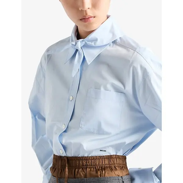 Prada Embroidered Logo Cotton Poplin Shirt