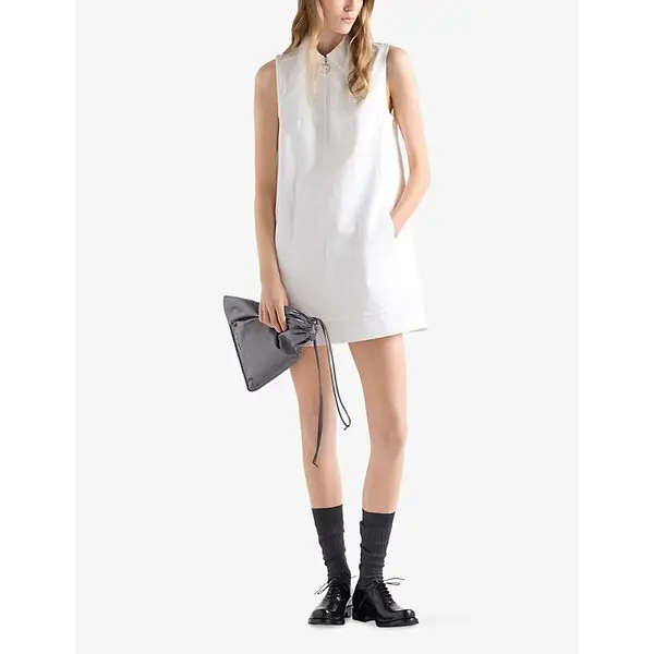 Prada Branded Zip-up Cotton Mini Dress