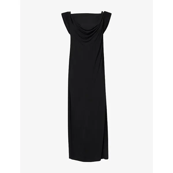 Bottega Veneta Draped Jersey Maxi Dress With Intrecciato Straps - Double Black