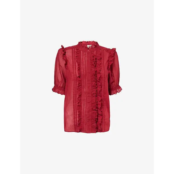 ME+EM Ruffle-trim Broderie Cotton Blouse