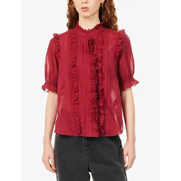 ME+EM Ruffle-trim Broderie Cotton Blouse