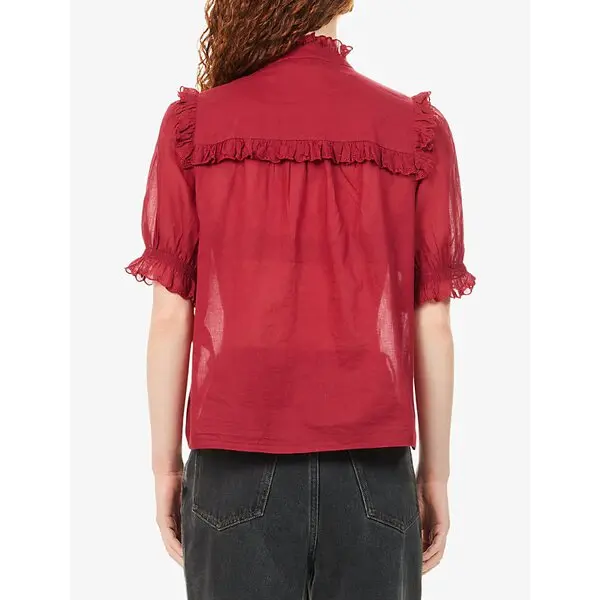 ME+EM Ruffle-trim Broderie Cotton Blouse