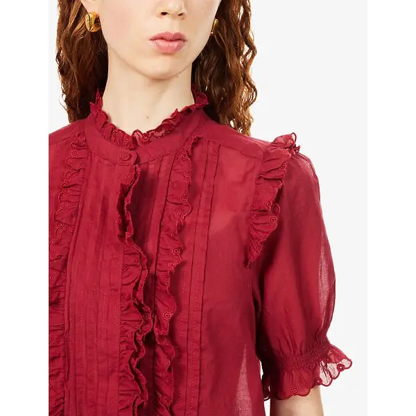 ME+EM Ruffle-trim Broderie Cotton Blouse