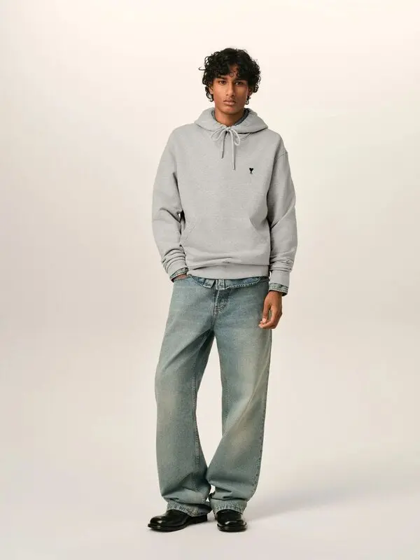 AMI Paris Heather Cotton De Coeur Sweatshirt - Grey