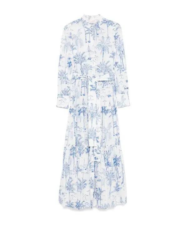 MC2 SAINT BARTH Long-sleeved Tiered Maxi Dress With Belted Waist