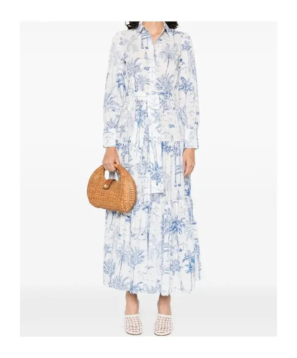 MC2 SAINT BARTH Long-sleeved Tiered Maxi Dress With Belted Waist