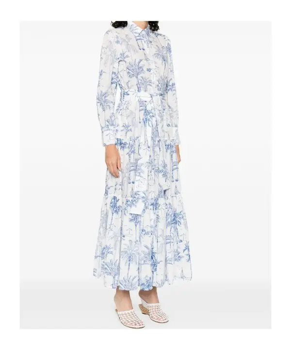 MC2 SAINT BARTH Long-sleeved Tiered Maxi Dress With Belted Waist
