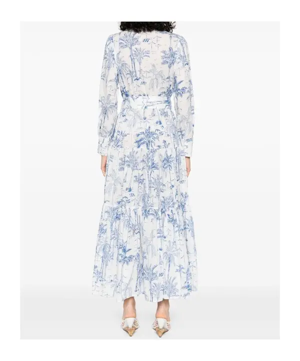 MC2 SAINT BARTH Long-sleeved Tiered Maxi Dress With Belted Waist