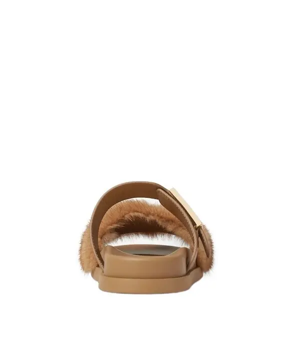 Fendi Ff Buckle Double-band Slides With Mink Detail